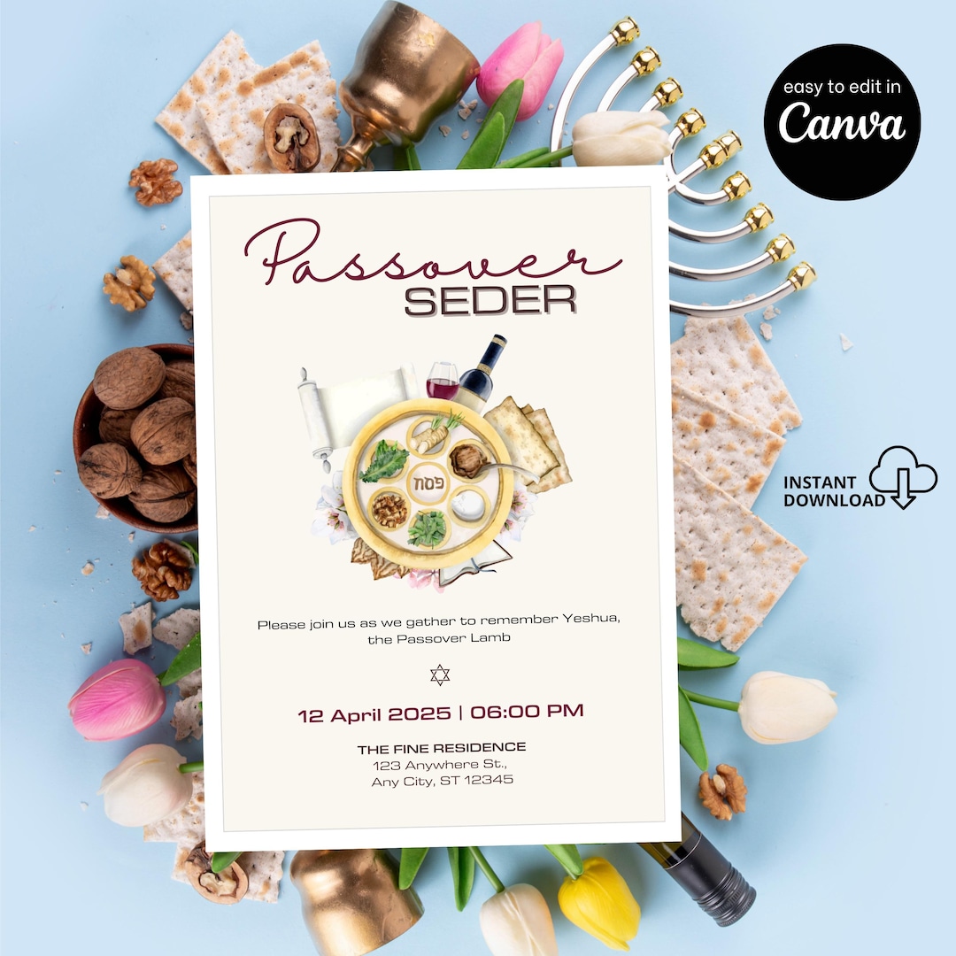 Passover Seder Invitation | Seder Dinner | Canva Template | Jewish ...
