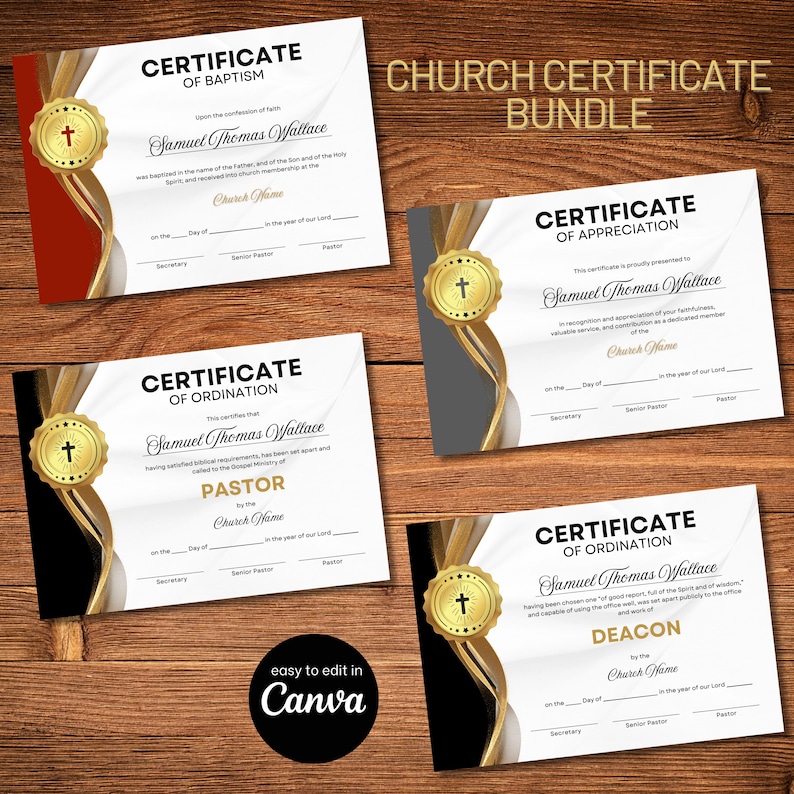 Church Certificate Bundle: Editable Canva Templates - Baptism ...