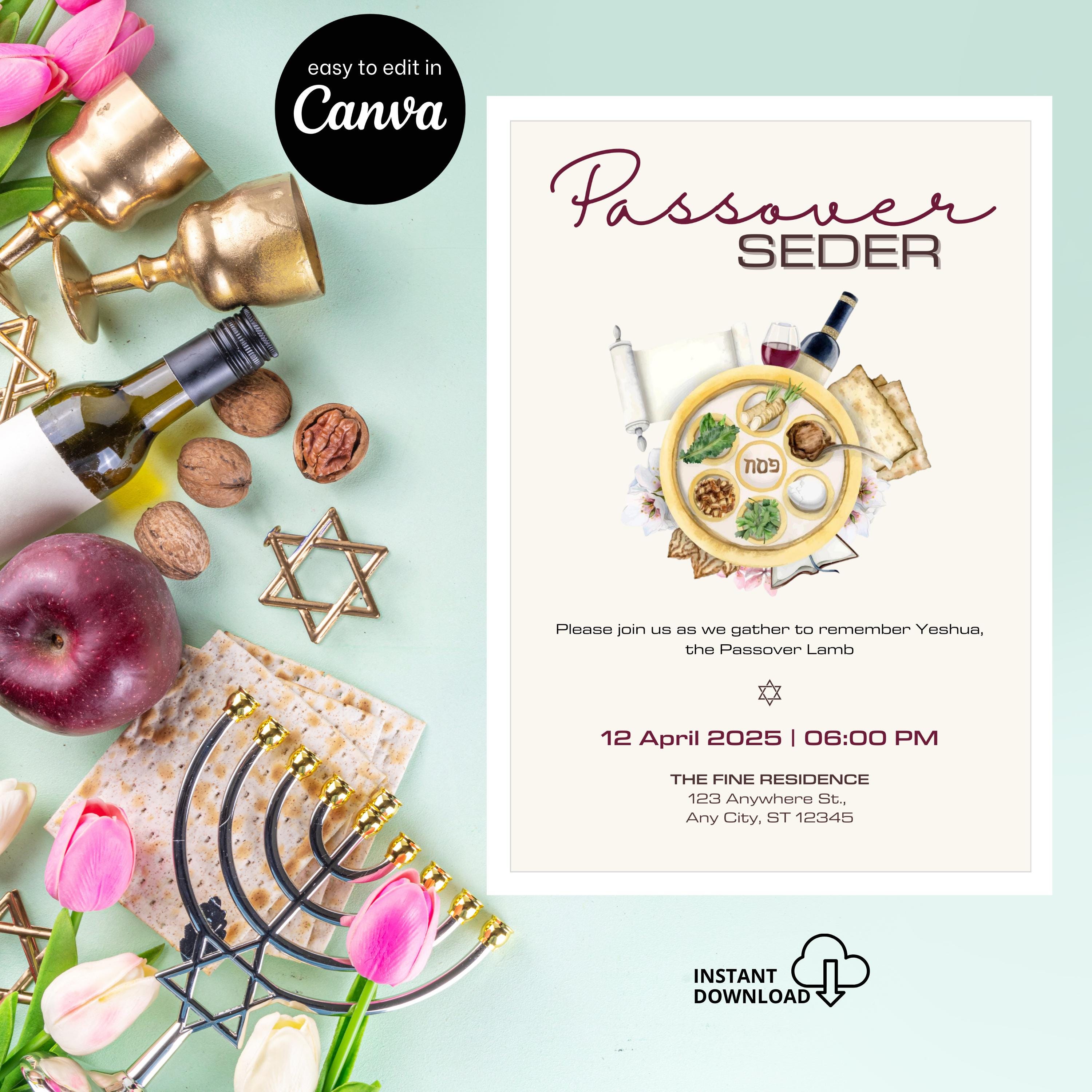 Passover Seder Invitation | Seder Dinner | Canva Template | Jewish ...