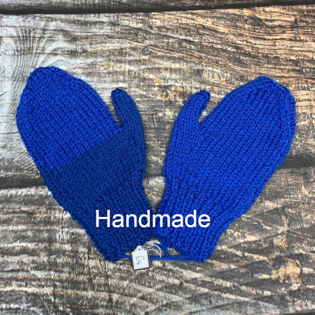 Knitted Handmade Medium Royal Blue Children Adult Mittens New - Etsy