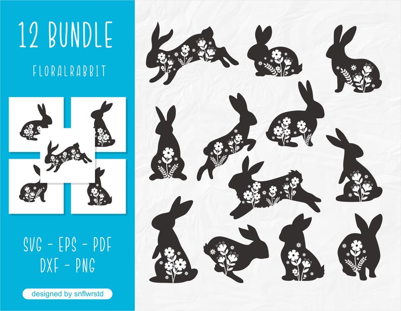 Floral Rabbit Svg Rabbit Easter Svg Easter Cut File Flower - Etsy