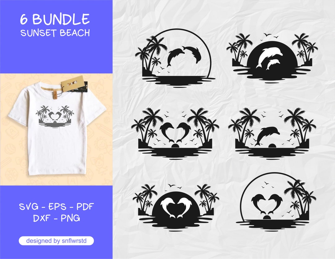 Beach Scene Svg Bundle, Sunset Beach With Dolphin Bundle Svg, Sunset ...
