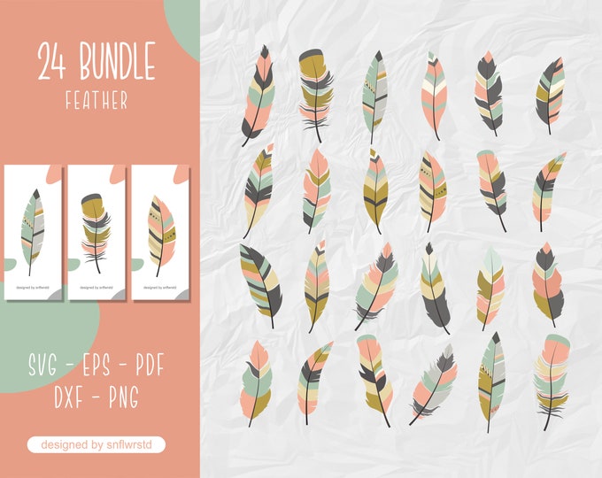 12 Feather Svg Bundle, Feathers Svg, Boho Feathers Svg, Dreamcatcher ...