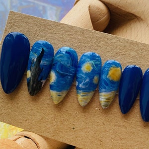 VAN GOGH Vincent Van Gogh Press on Nails, Stick on Short Blue Nails ...
