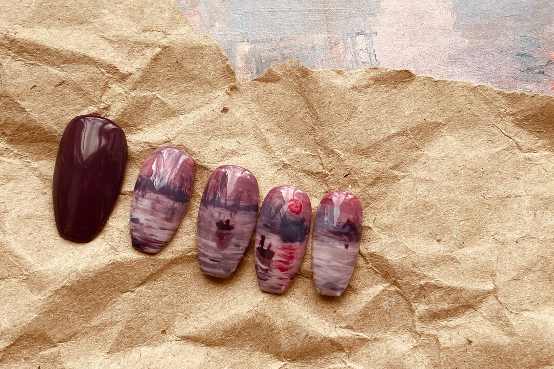 MONET | Claude Monet Press on Nails, Purple Stick on Nails, Hand ...