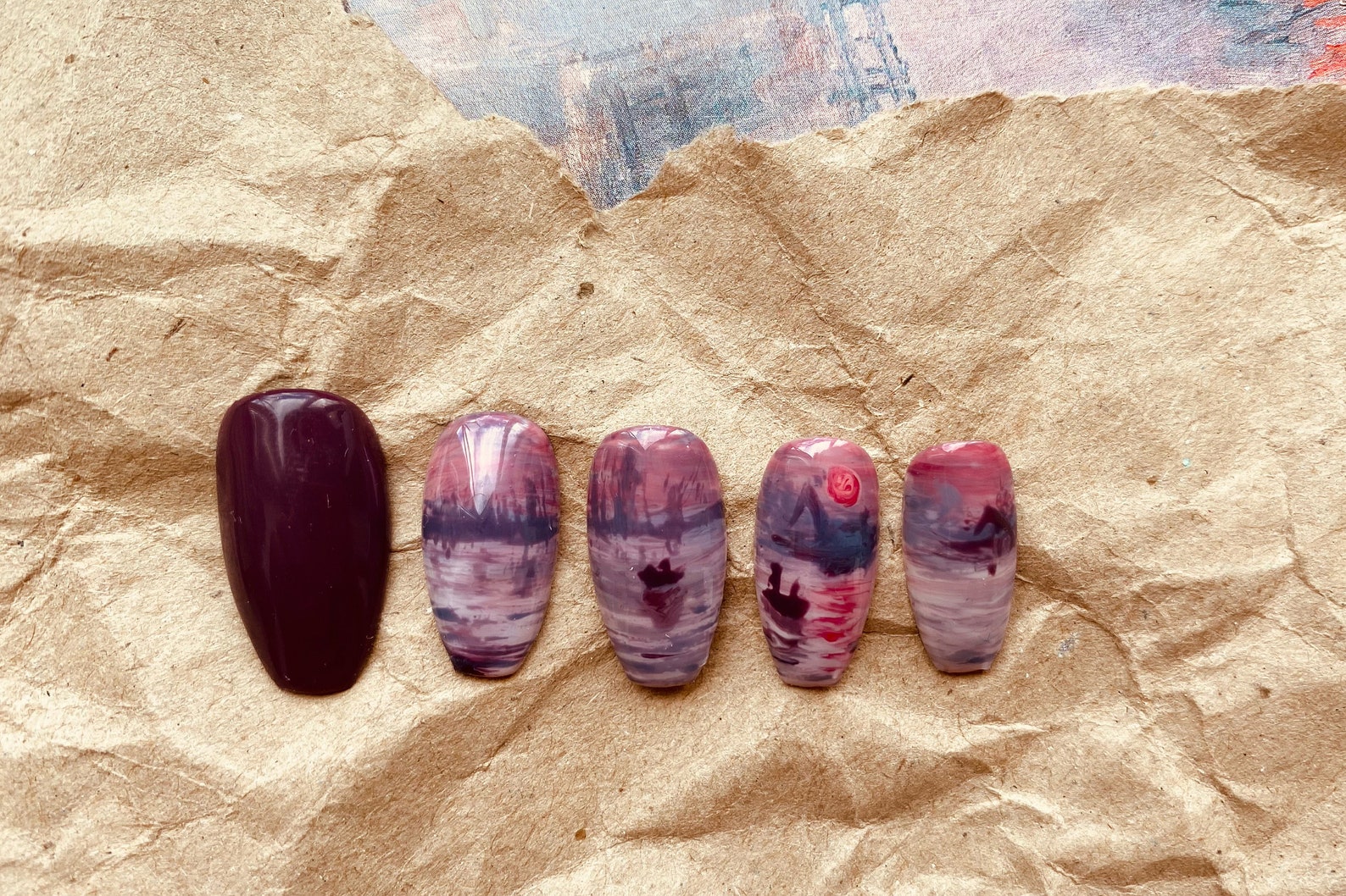 MONET Claude Monet Press on Nails, Purple Stick on Nails, Hand Painted ...
