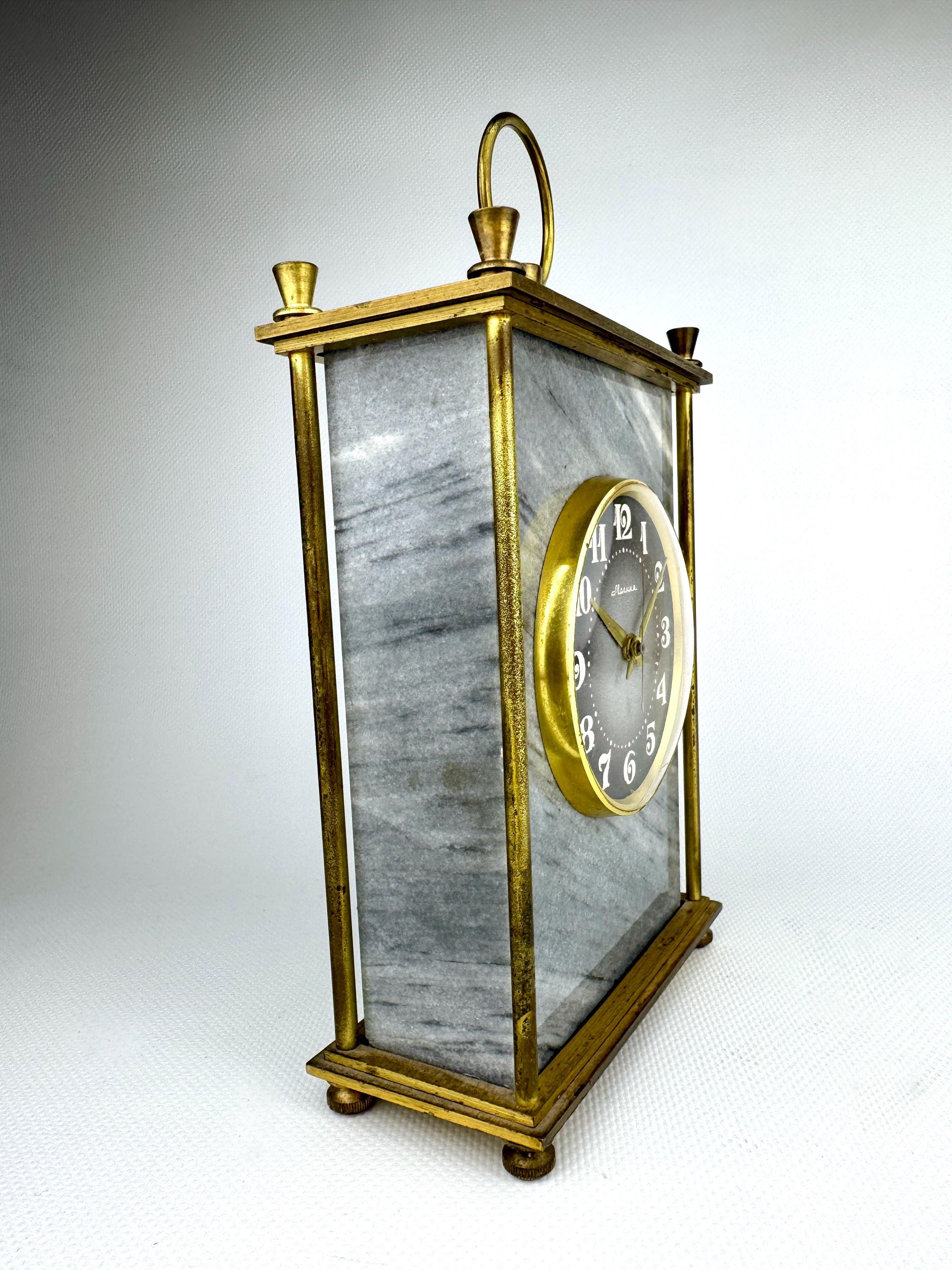 Soviet Vintage Mechanical Desk Clock Mantel Table MOLNIJA Marble USSR ...