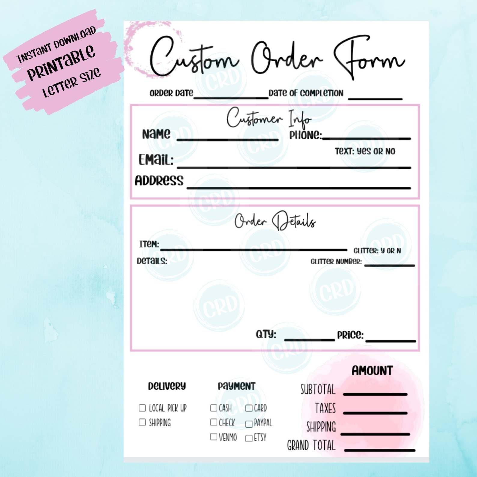 Custom Order Form | Crafters Order Form | PDF | Instant Download ... Custom Order Form | Crafters Order Form | PDF | Instant Download ...