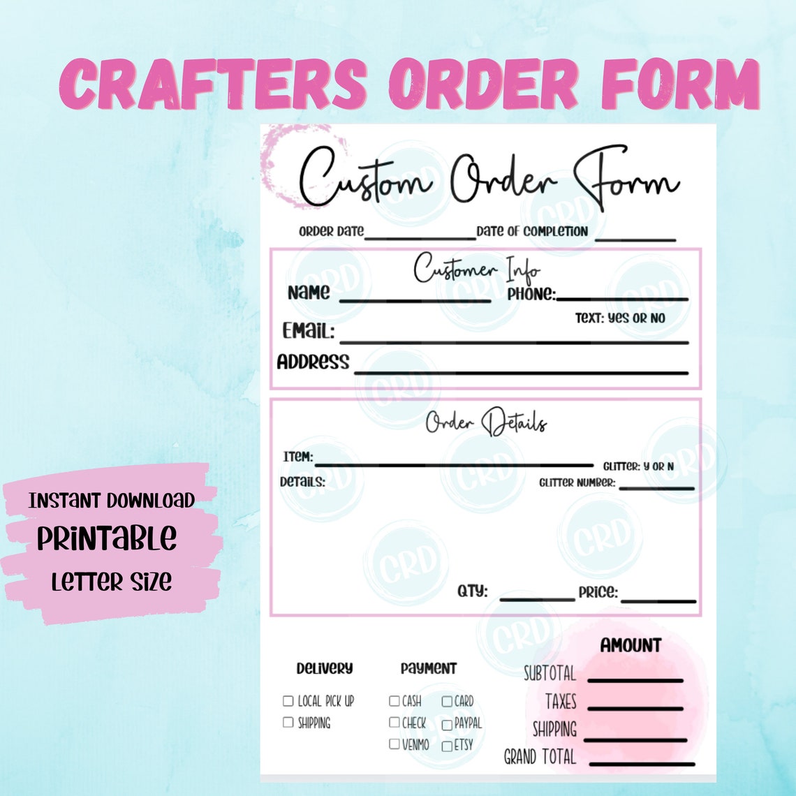 Custom Order Form | Crafters Order Form | PDF | Instant Download ...
