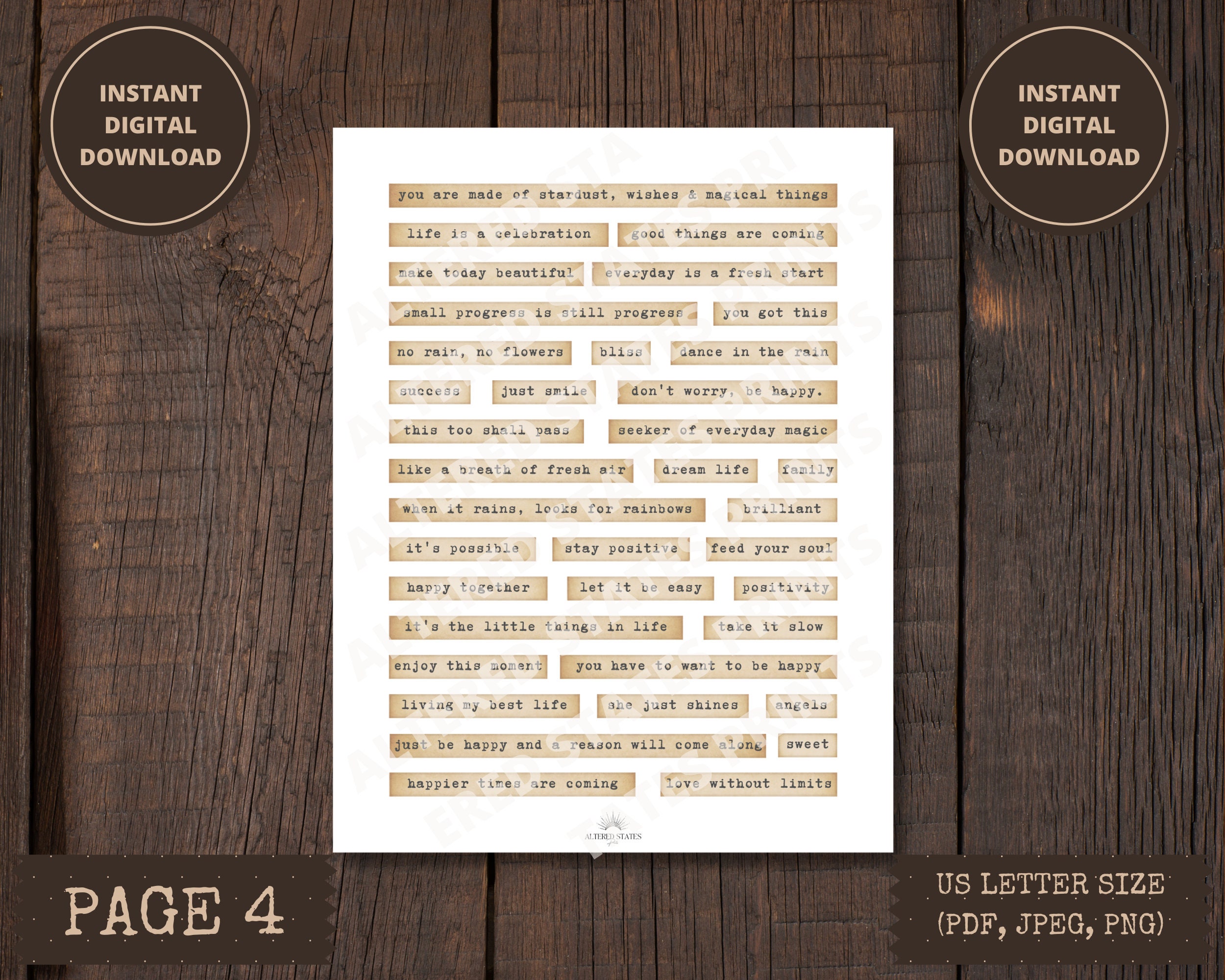 Happy Phrases, Printable Words, Ephemera Pack, Typewriter Print ...