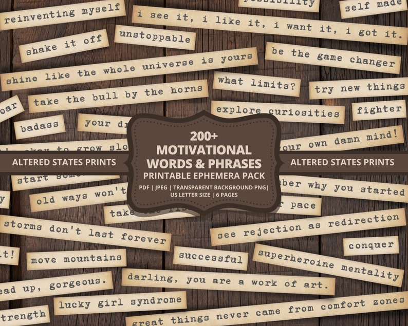 Motivational Phrases, Printable Words, Collage Words, Word Strips ...