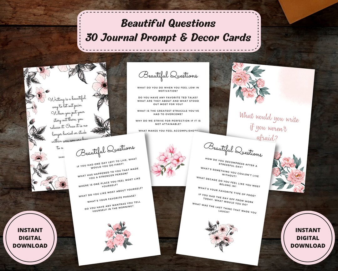 Journal Prompts, Pretty Floral Journal Cards, Journal Inserts ...