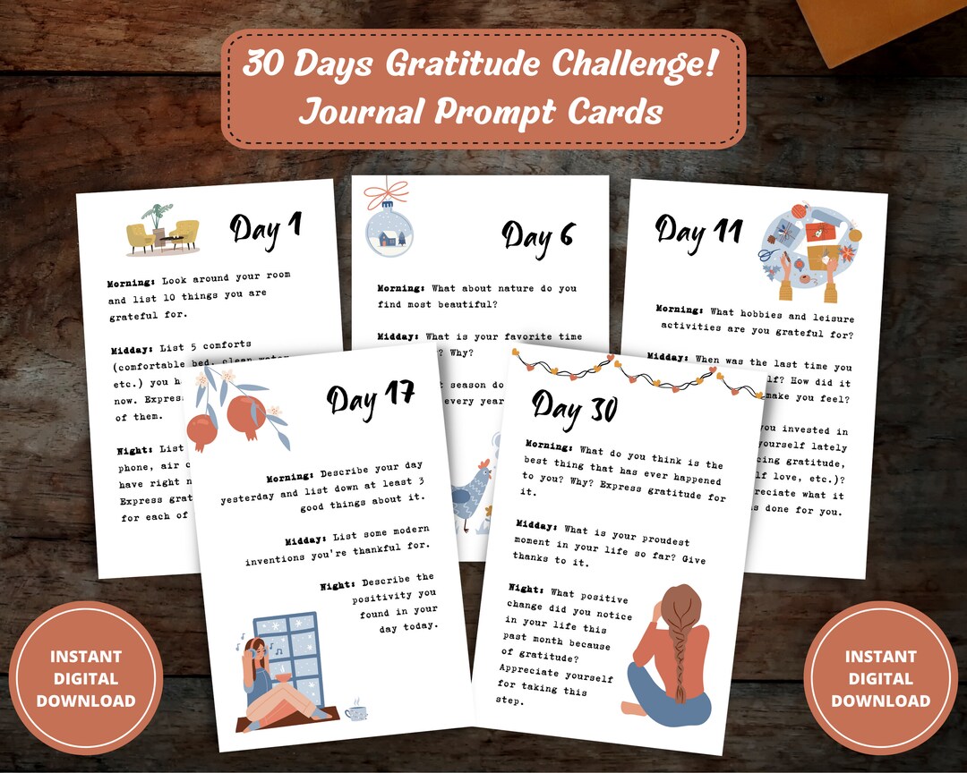 Gratitude Journal, 30 Day Challenge, Printable Journal Prompts ...
