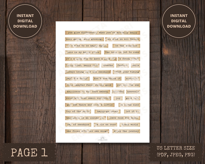 Happy Phrases, Printable Words, Ephemera Pack, Typewriter Print ...