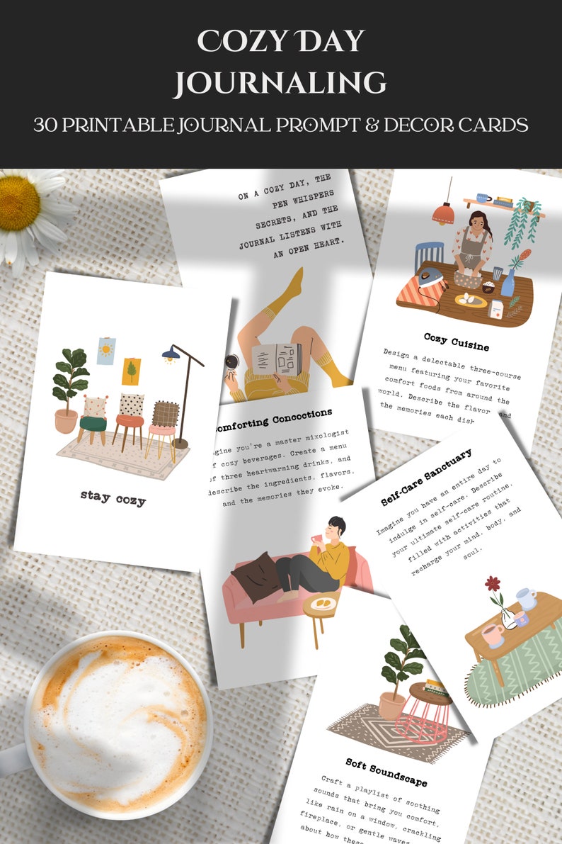 Cozy Day Journal Prompts, Journaling Prompts, Printable Journal Cards ...