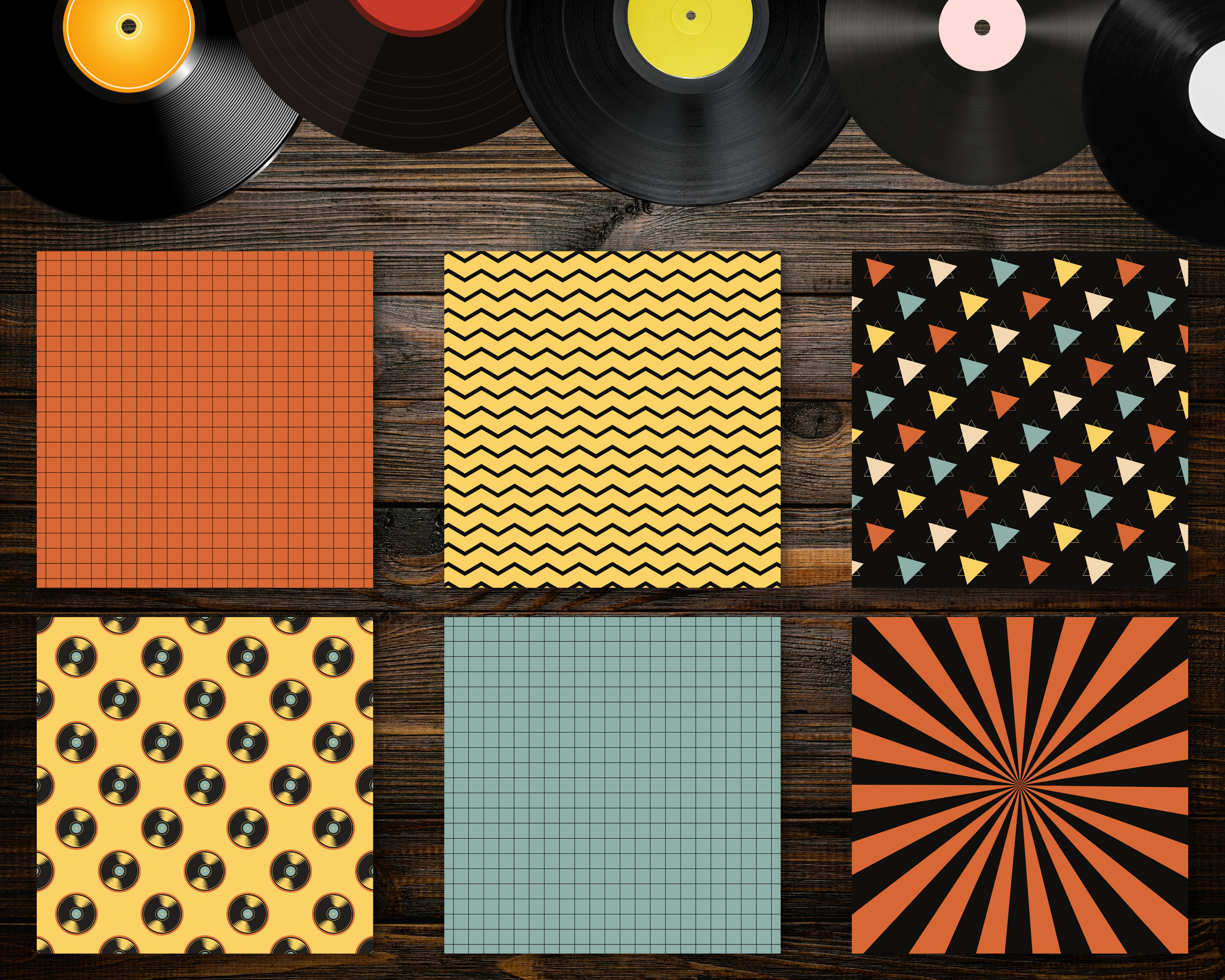 Retro Digital Papers, Printable Scrapbook Papers, W/ Checkerboard ...
