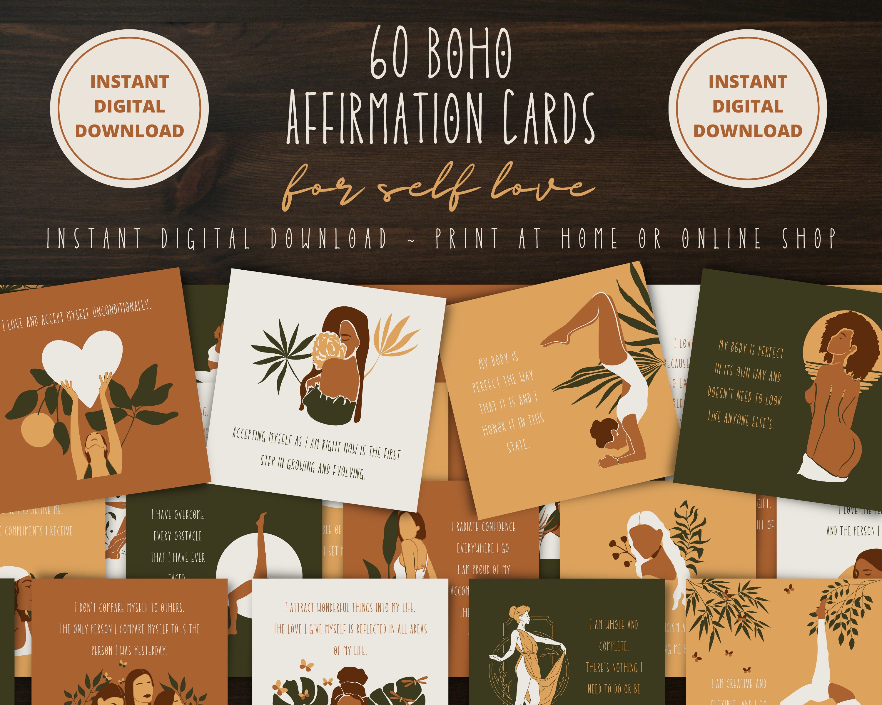 60 Boho Affirmation Cards for Self Love & Body Positivity, Printable ...