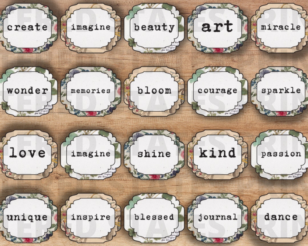 Junk Journal Words, Junk Journal Labels, Printable Words, Ephemera ...