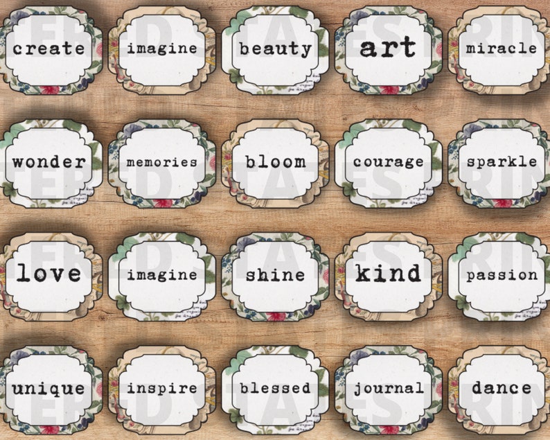 Junk Journal Words, Junk Journal Labels, Printable Words, Ephemera ...