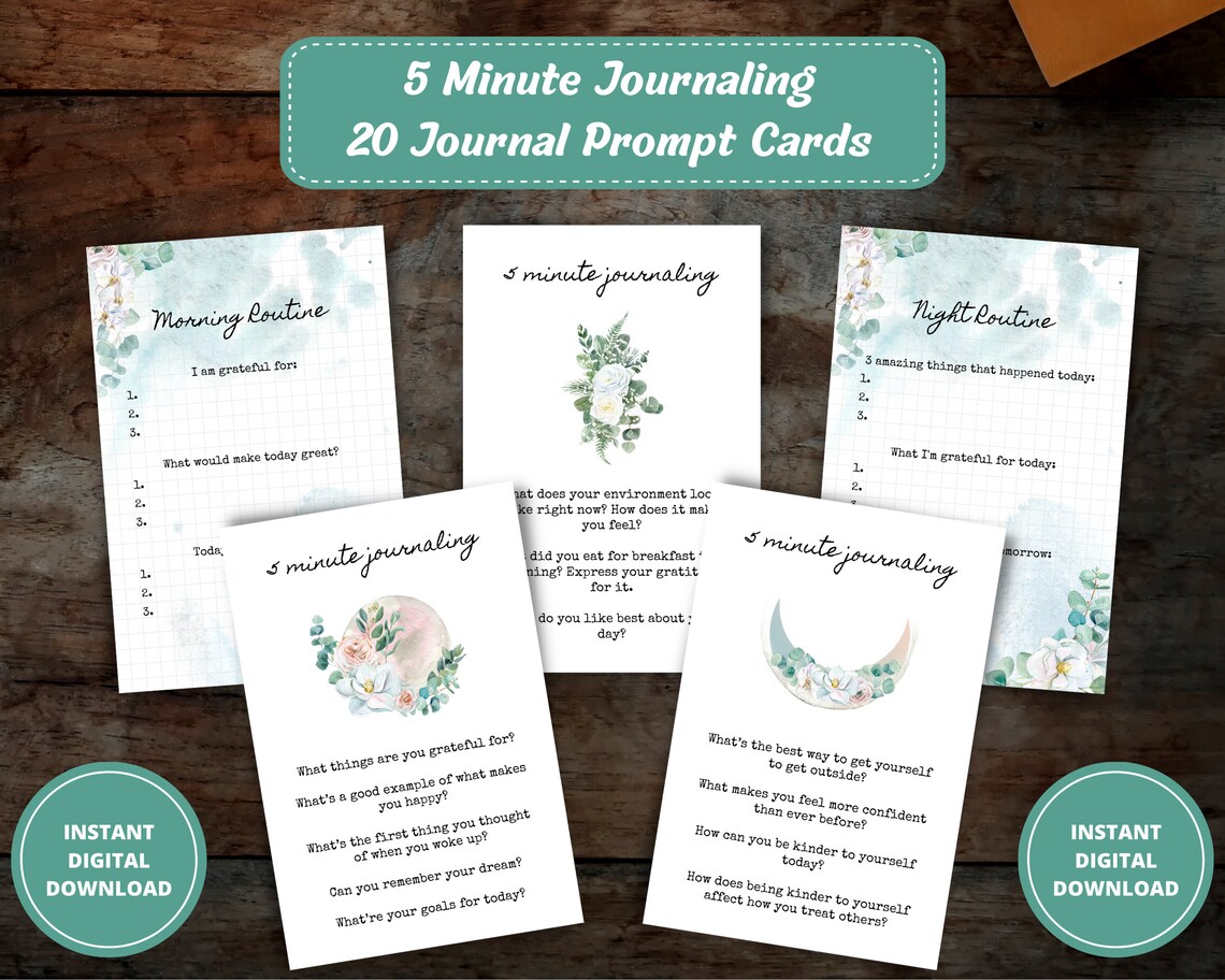 5 Minute Journal Prompt Cards, Daily Journal Prompts, Daily Routine ...
