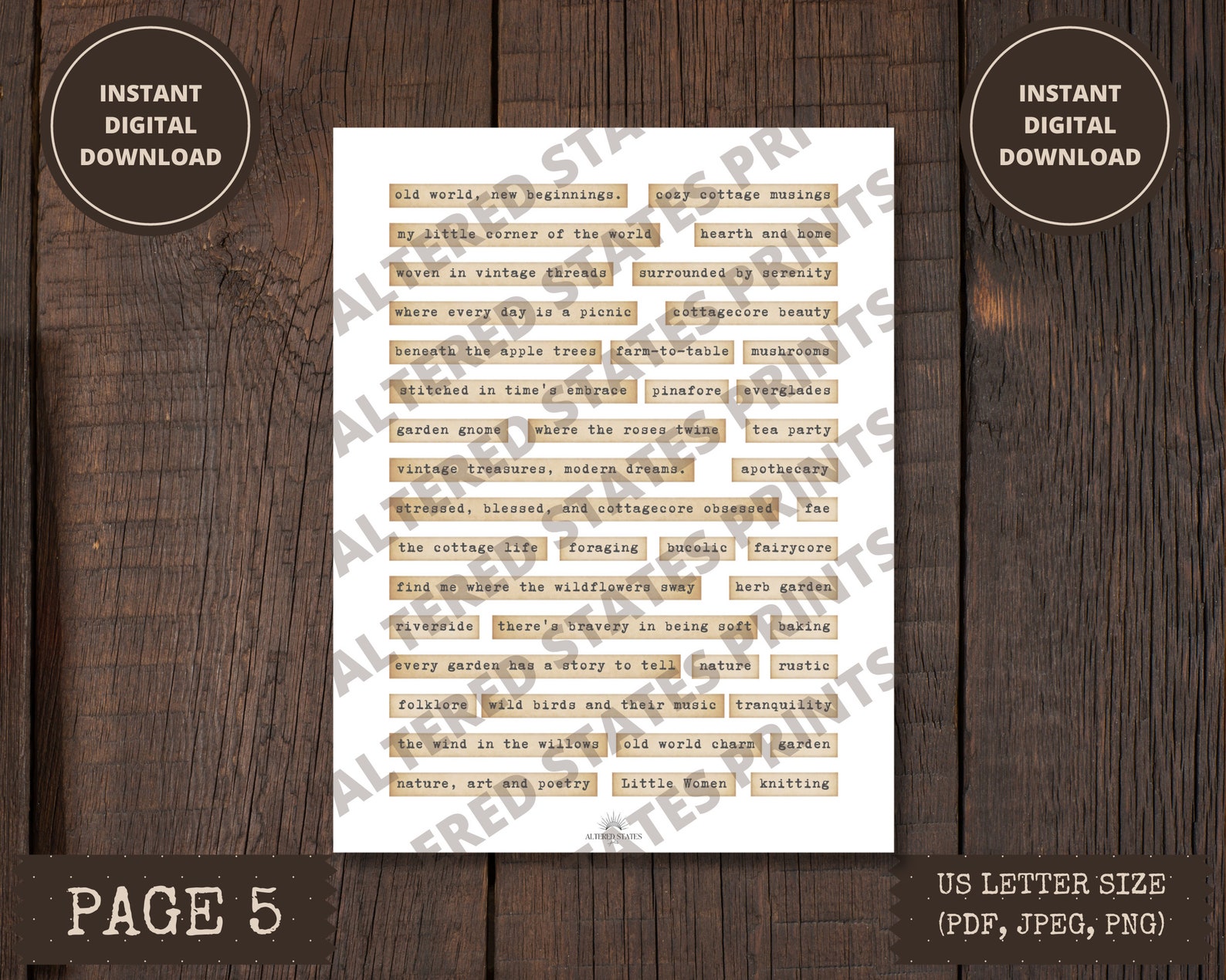 Cottagecore Journal Words, Cottage Core Printable Word Strips, Ephemera ...