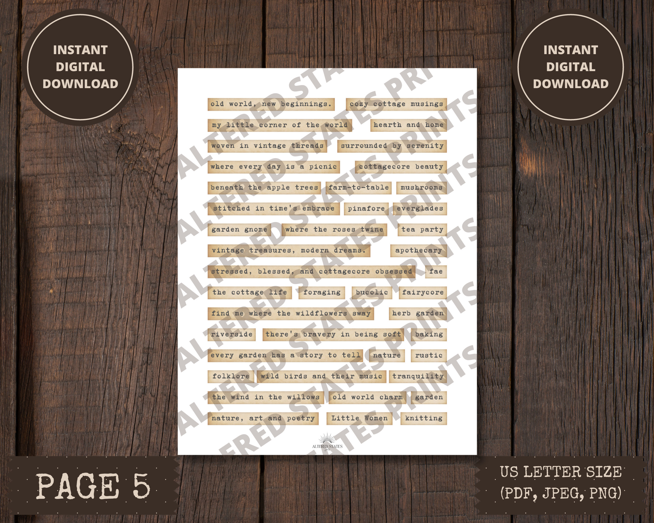 Cottagecore Journal Words, Cottage Core Printable Word Strips, Ephemera ...