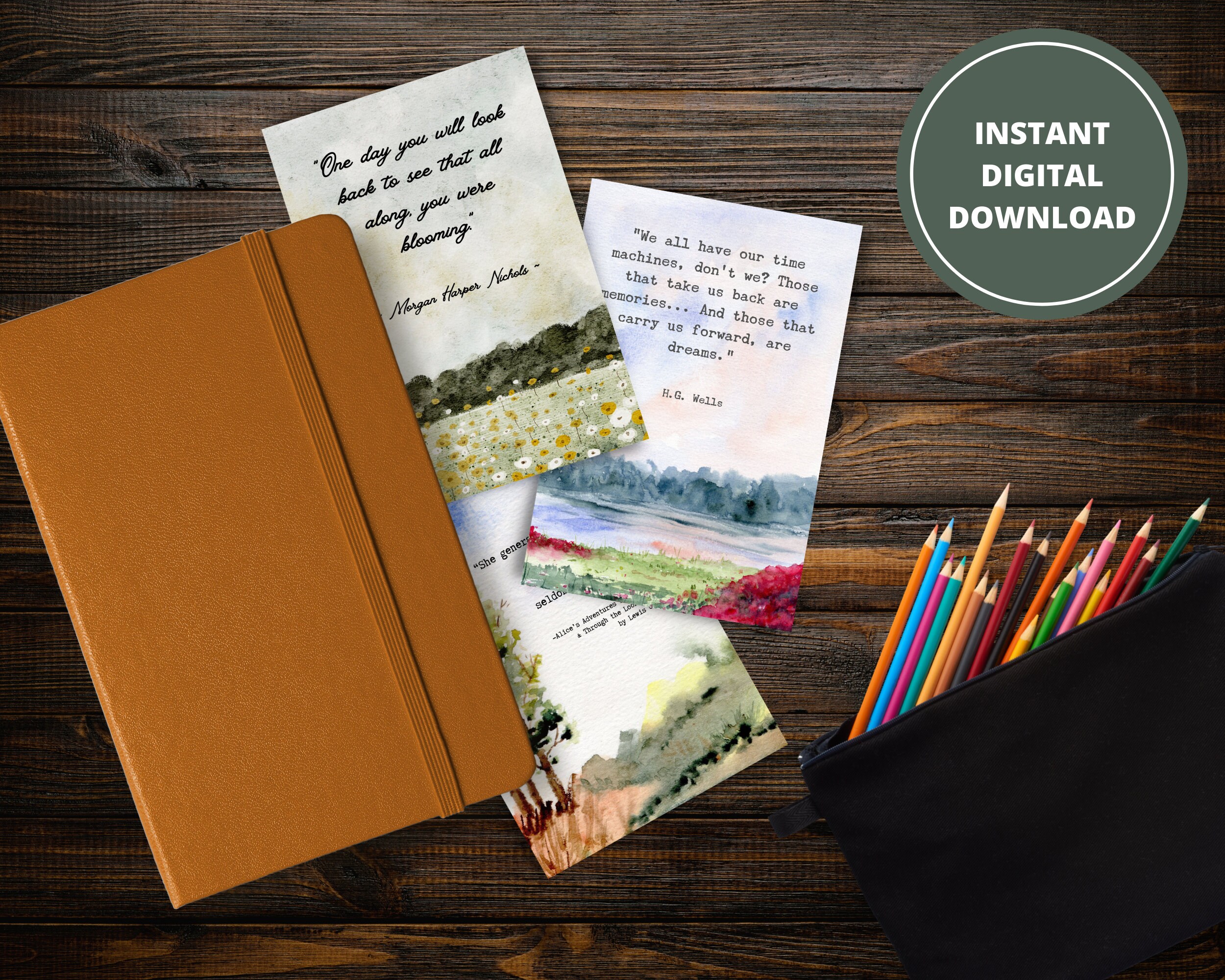 Watercolor Landscape, Journal Cards, Literature Quotes, Printable ...