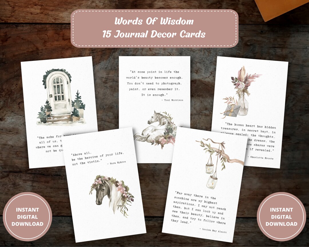 Words of Wisdom, Pretty Journal Cards, Motivational Journal Inserts ...