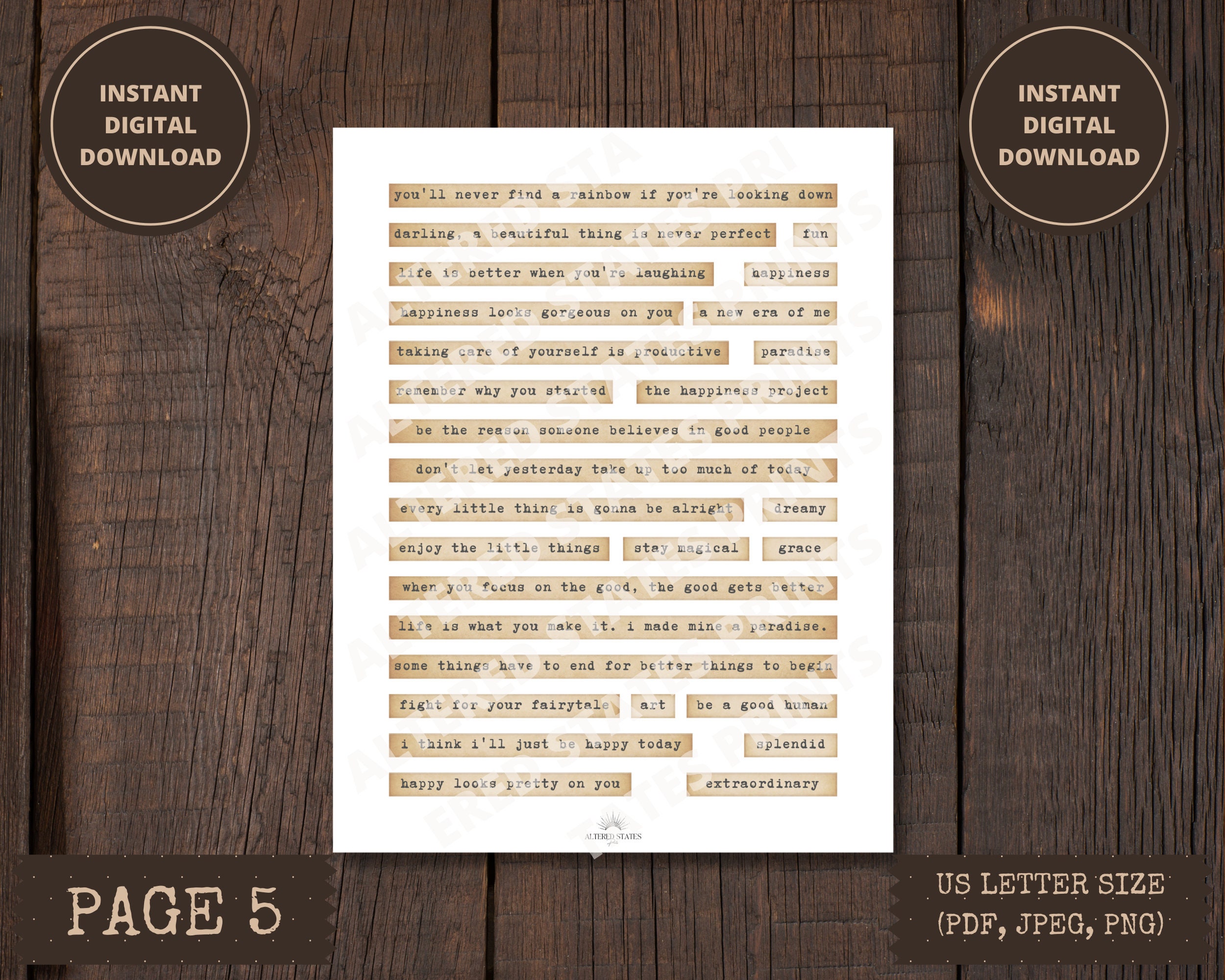 Happy Phrases, Printable Words, Ephemera Pack, Typewriter Print ...