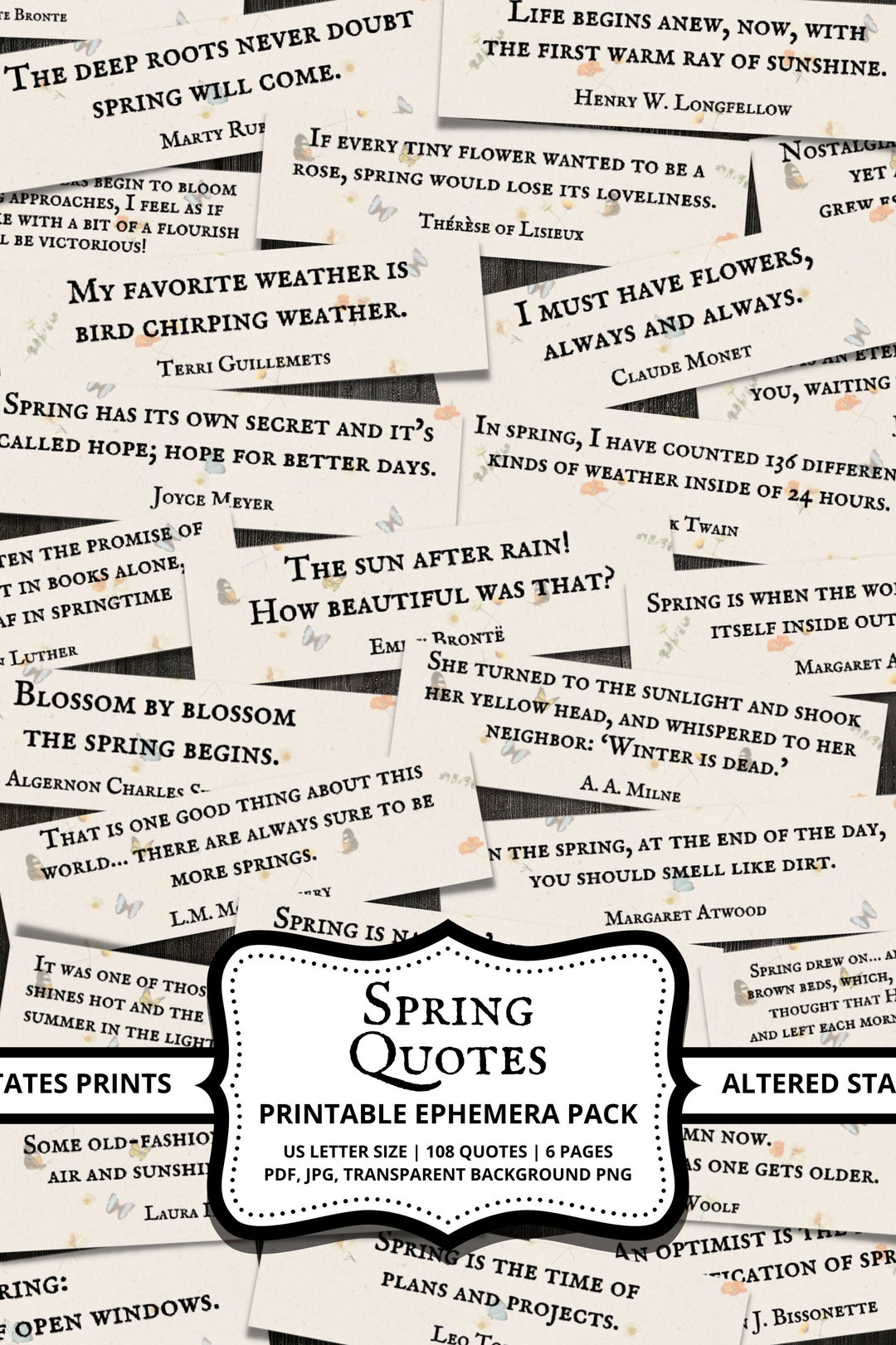 Spring Quotes Printable Ephemera Pack, Spring Junk Journal Words ...