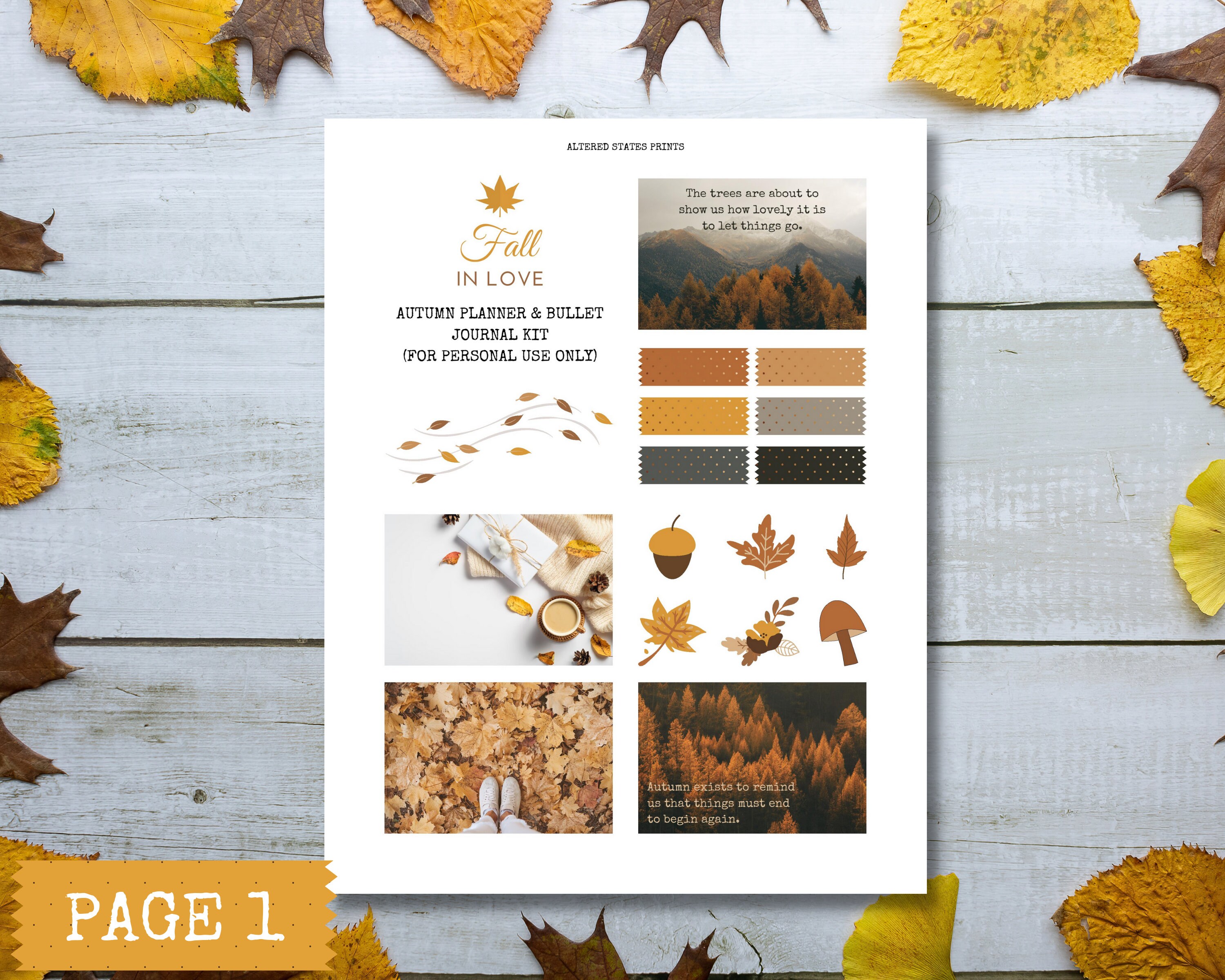 Fall in Love Bullet Journal Kit, Printable Autumn Stickers, Fall ...