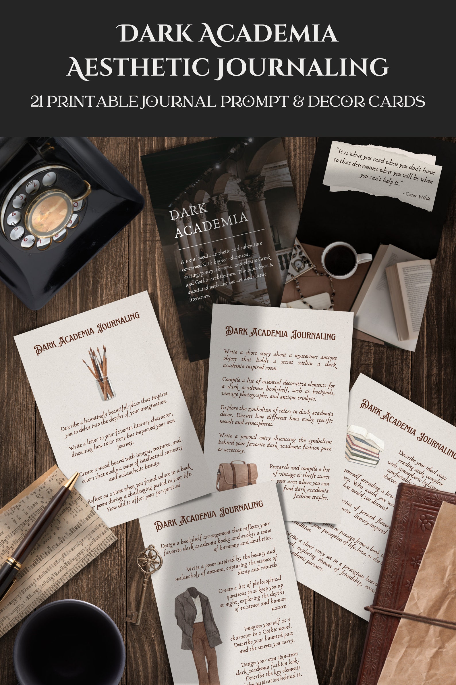 Dark Academia Aesthetic Journal Cards, Journal Prompts, Journaling ...