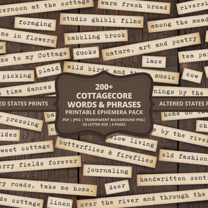 Cottagecore Journal Words, Cottage Core Printable Word Strips, Ephemera ...