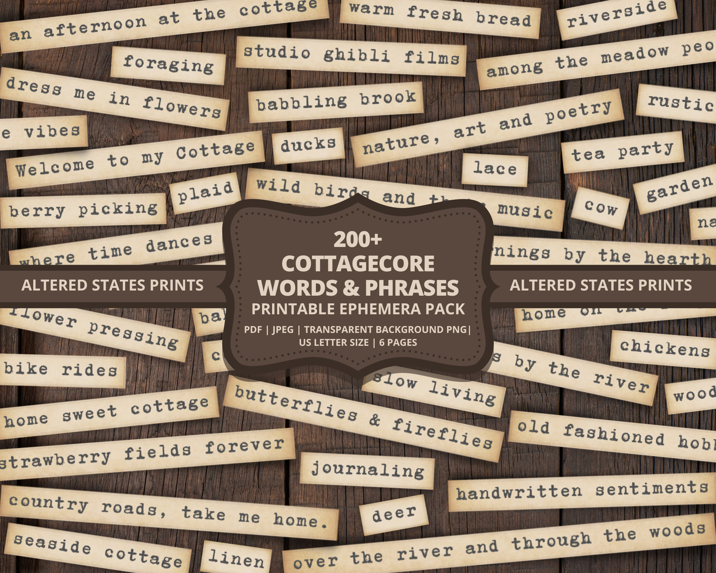 Cottagecore Journal Words, Cottage Core Printable Word Strips, Ephemera ...