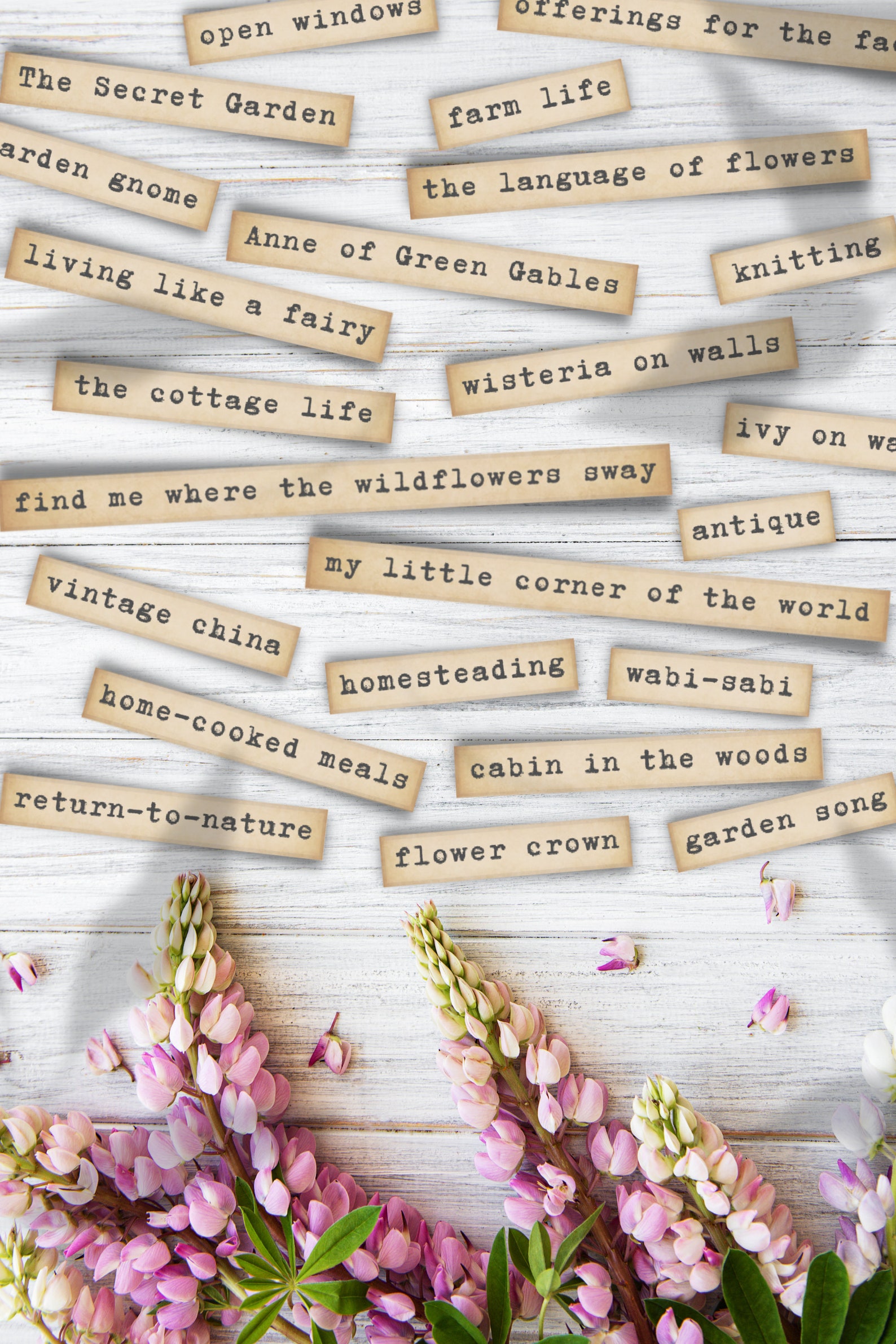 Cottagecore Journal Words, Cottage Core Printable Word Strips, Ephemera ...