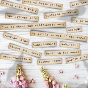 Cottagecore Journal Words, Cottage Core Printable Word Strips, Ephemera ...