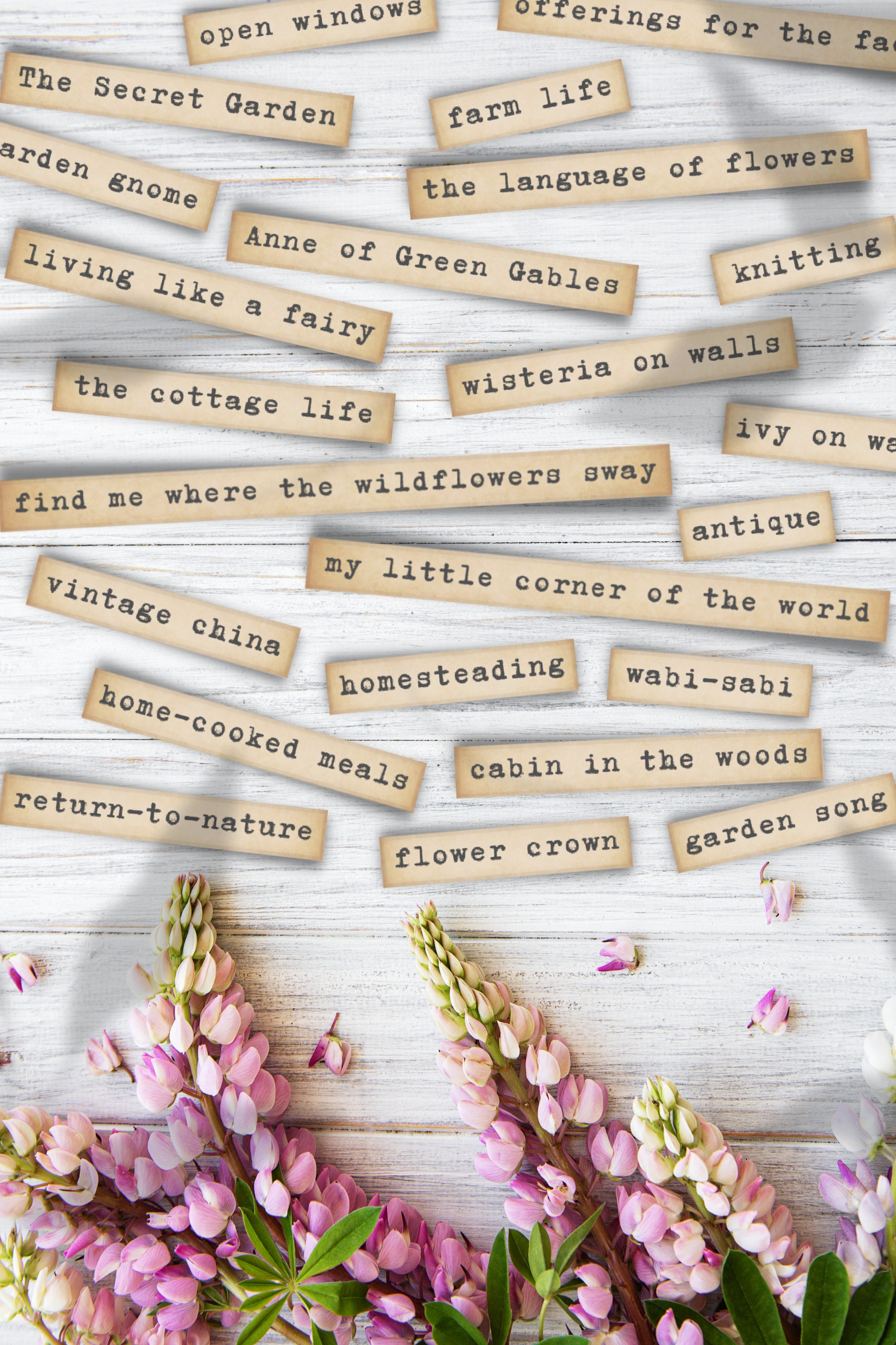 Cottagecore Journal Words, Cottage Core Printable Word Strips, Ephemera ...