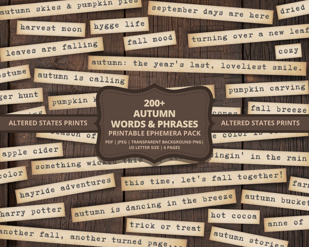 Fall Junk Journal Words, Word Strips, Fall Ephemera, Autumn Junk ...