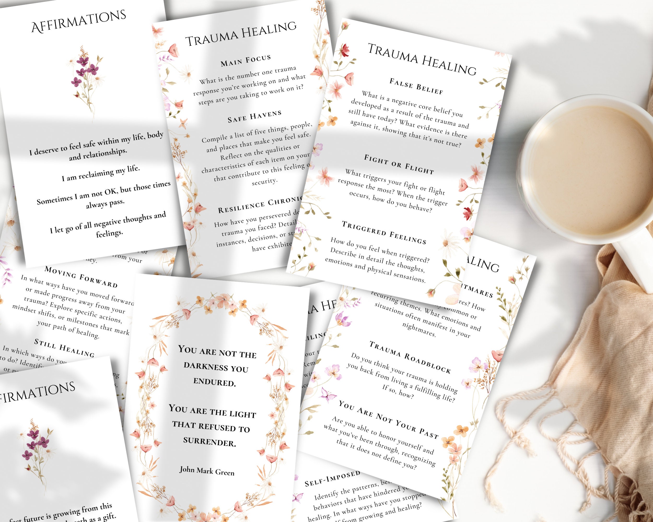 Trauma Healing Journal Prompts, Journal Prompt Cards, Therapy Journal ...