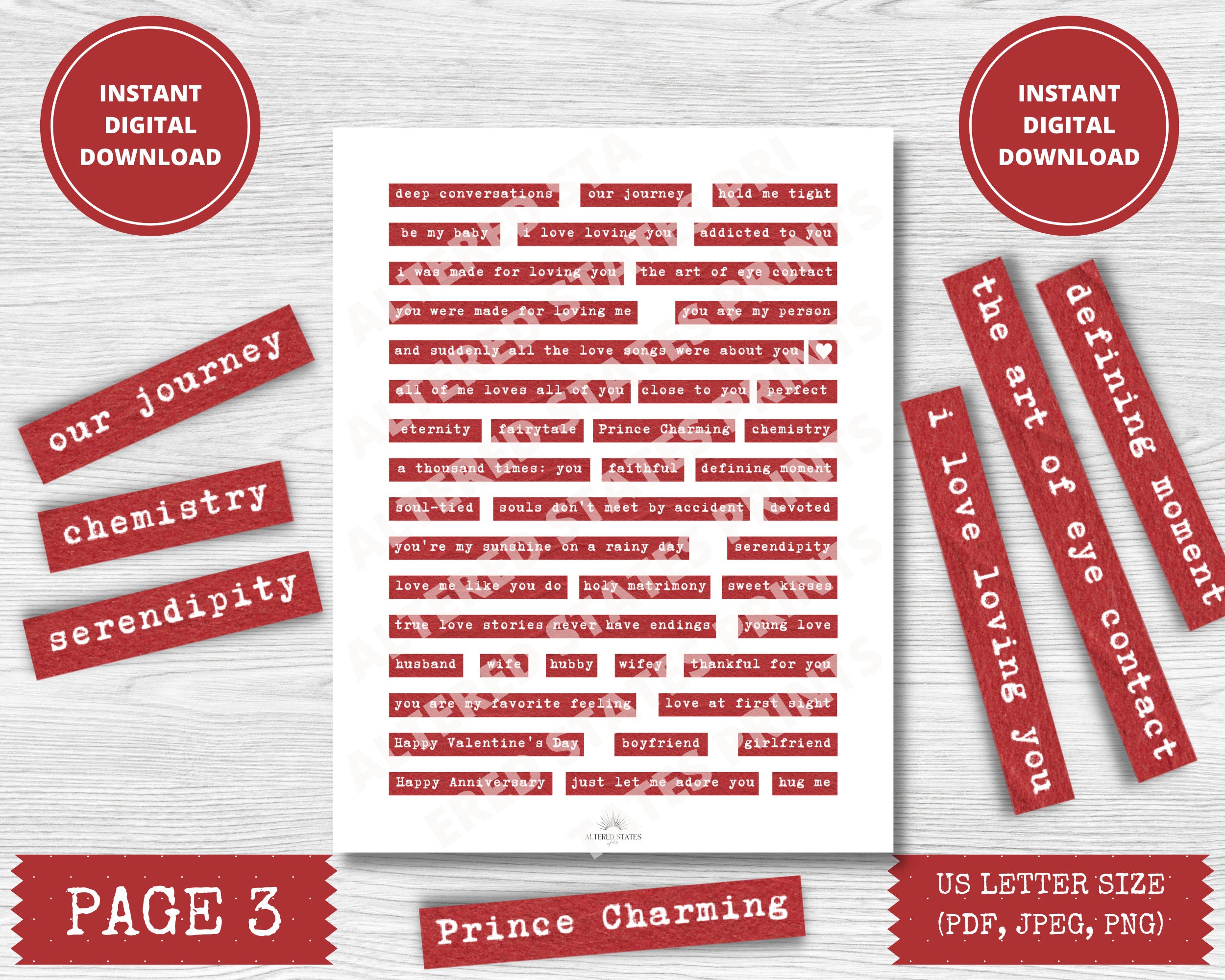 Valentine Ephemera, Journal Words, Love Collage Kit, Collage Words ...