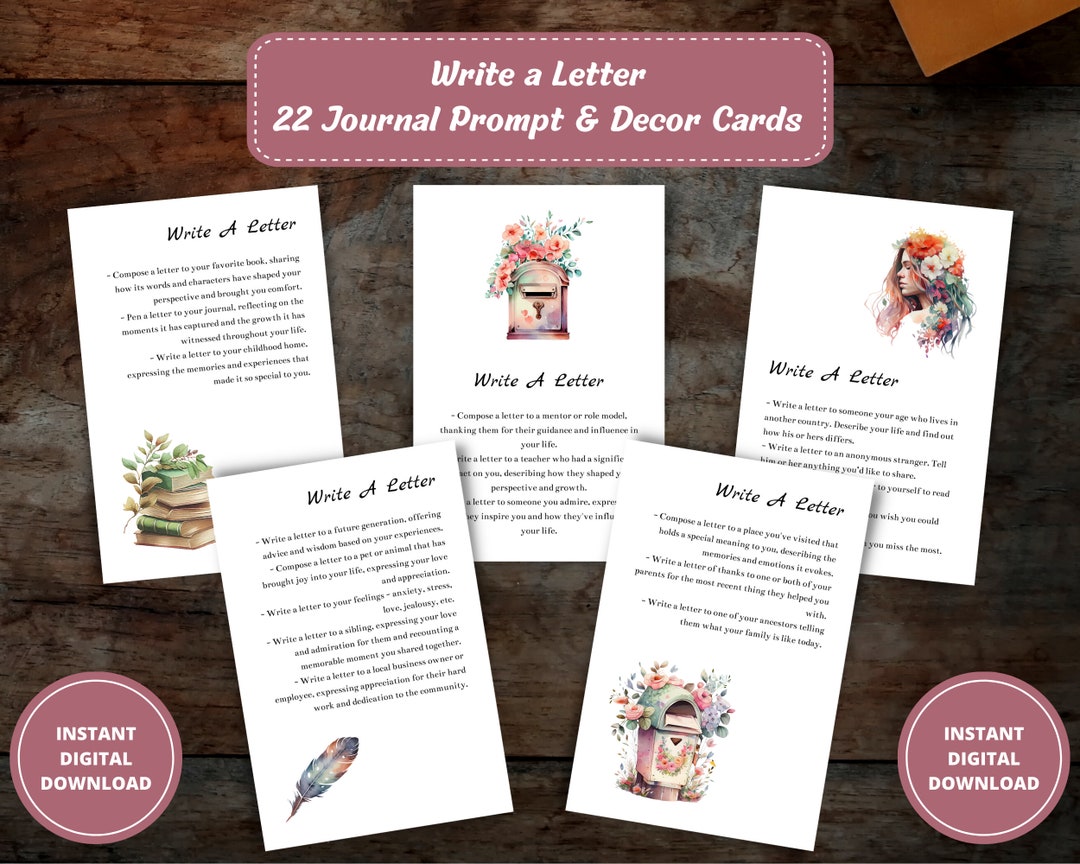 Letter Writing Journal Prompts, Printable Journal Cards, Journaling ...
