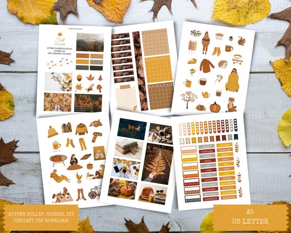 Fall in Love Bullet Journal Kit Printable Autumn Stickers - Etsy