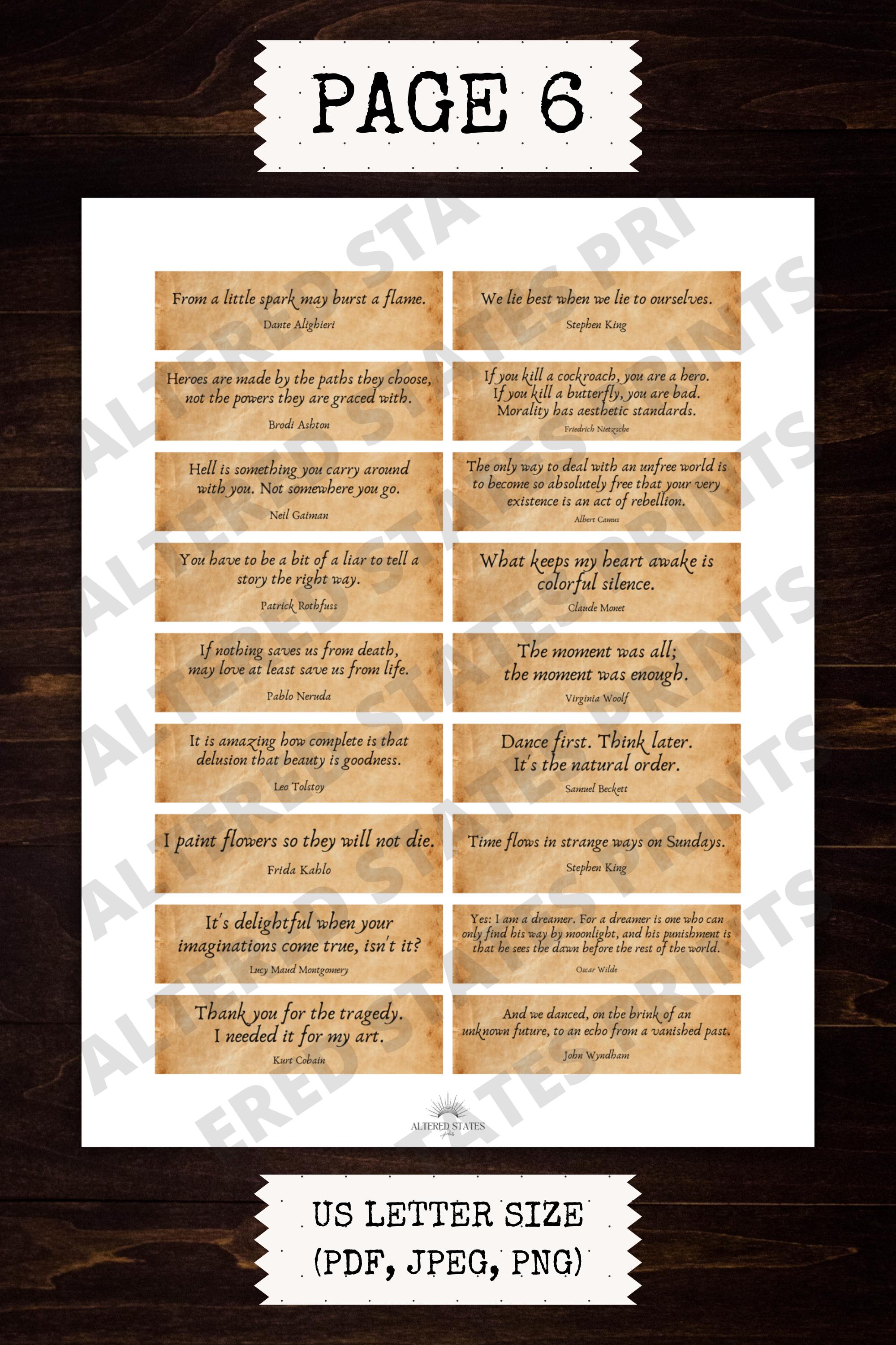Vintage Junk Journal Quotes, Printable Sentiments, Aesthetic Journal ...