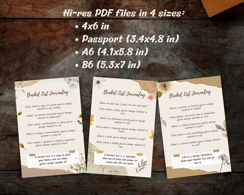 Bucket List Journal Prompts, Printable Journal Cards, Goal Setting ...