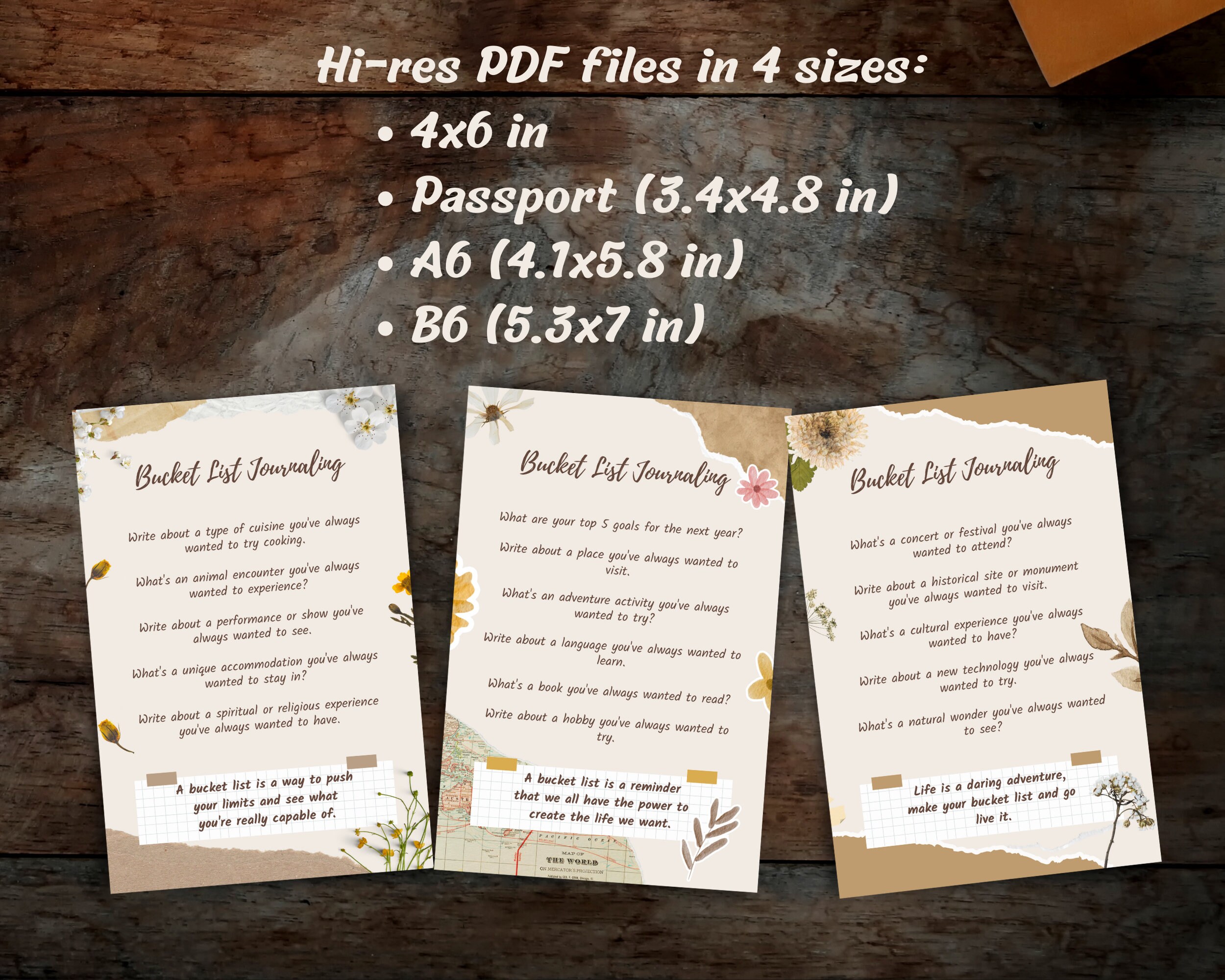 Bucket List Journal Prompts, Printable Journal Cards, Goal Setting ...