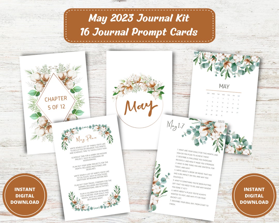 May 2023 Journal Prompts, Monthly Journal Kit, Writing Prompts, 5 ...