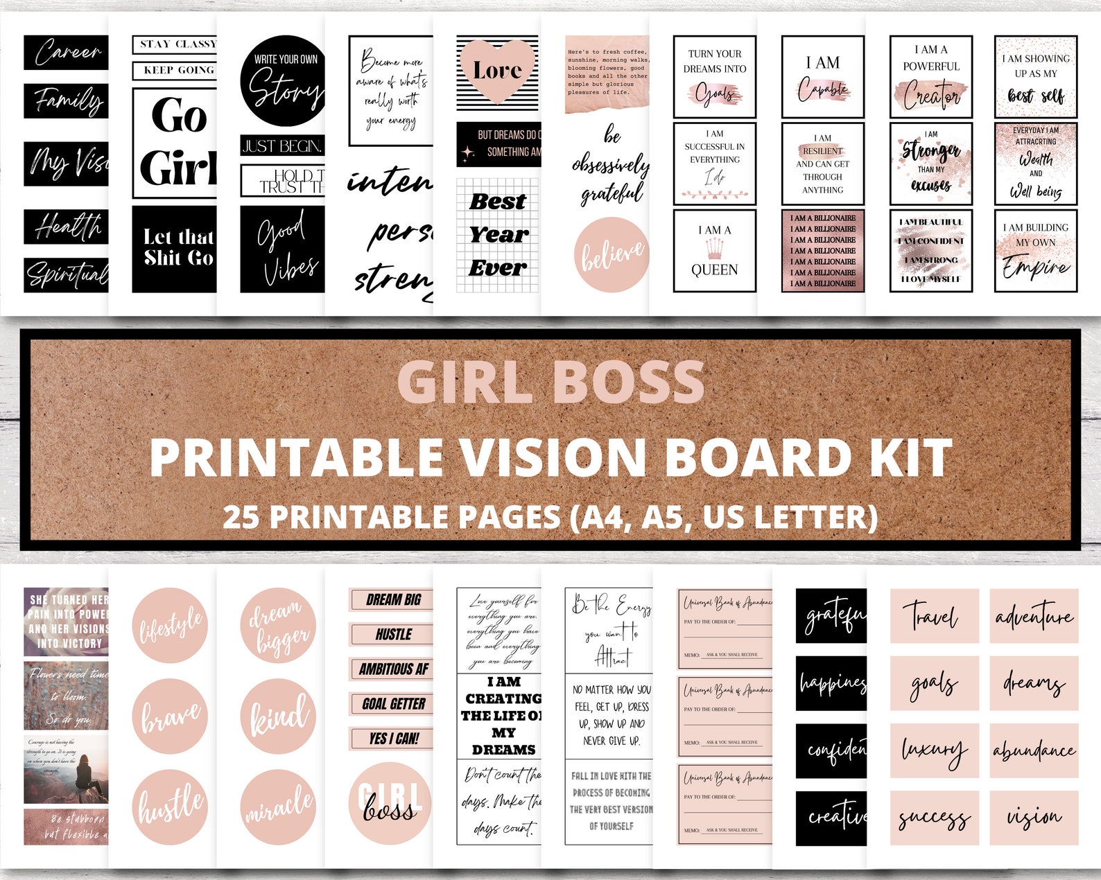 Vision Board Printable, Girl Boss Vision Board Kit, Law of Attraction ...