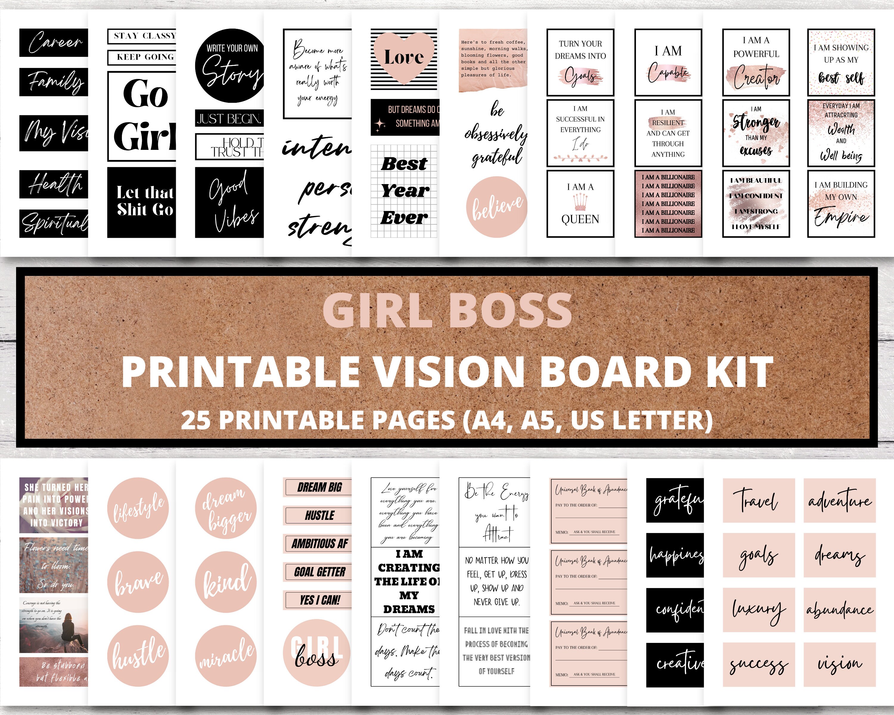 Vision Board Printable Girl Boss Vision Board Kit Law of | Etsy