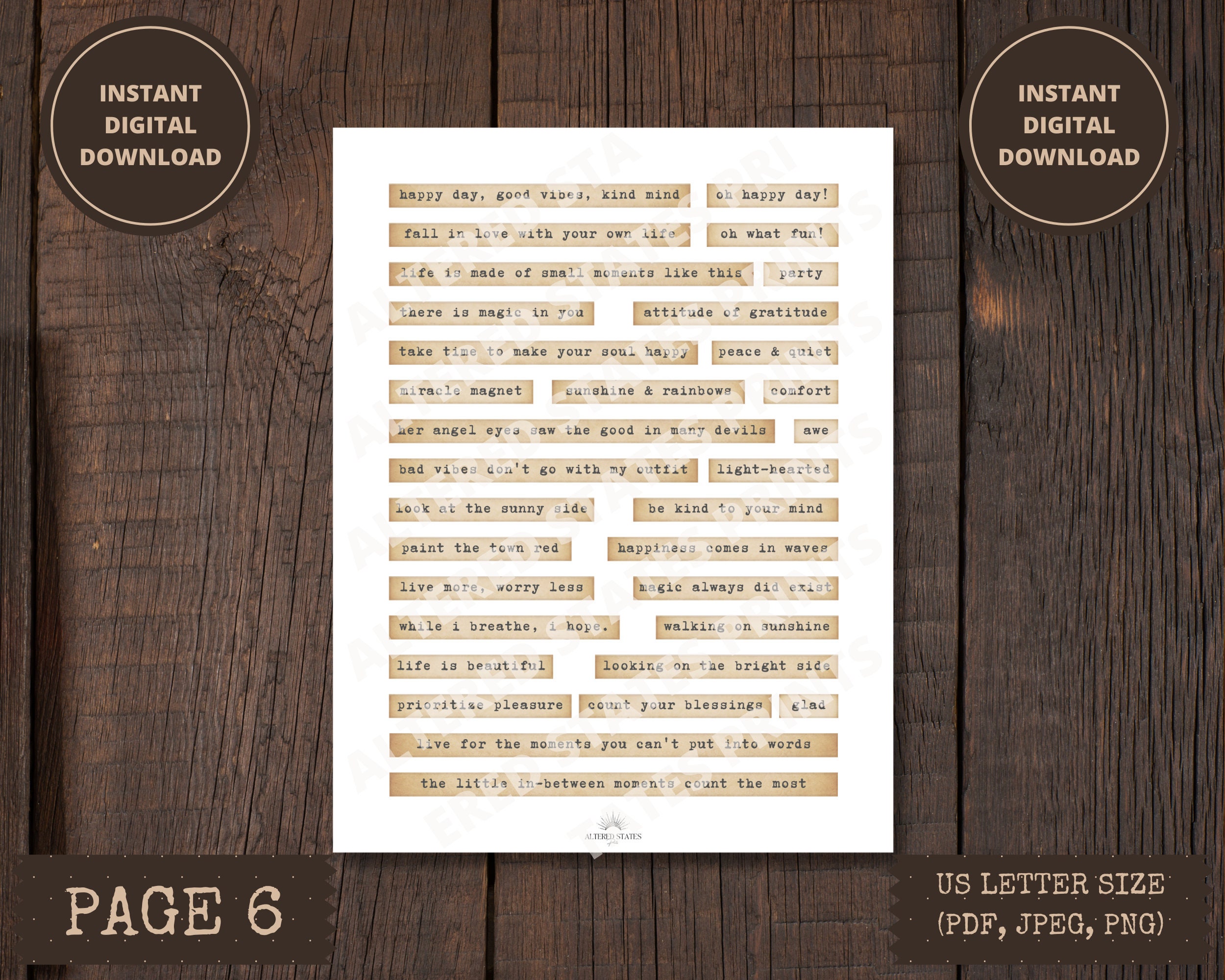 Happy Phrases, Printable Words, Ephemera Pack, Typewriter Print ...