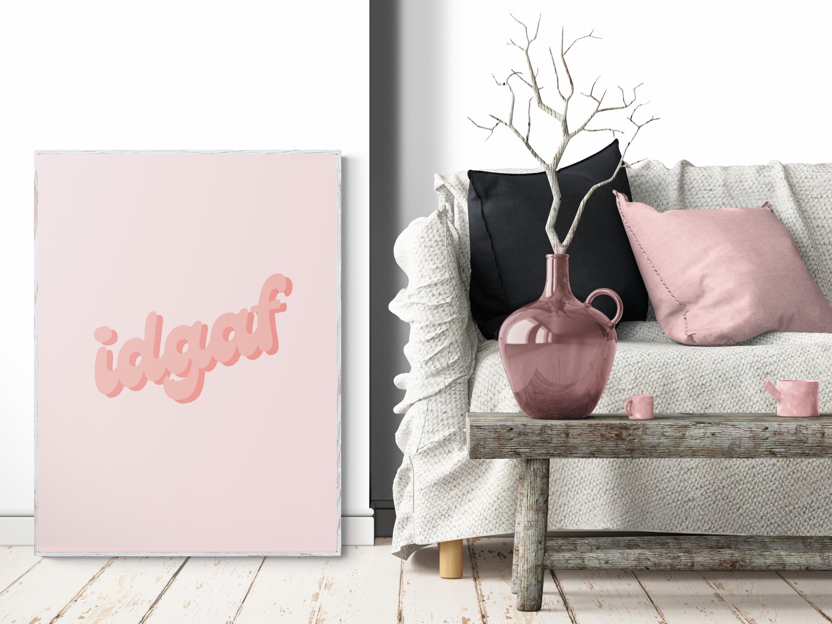 IDGAF Poster, Rebel Girl Art, Sassy Girl Wall Art, Retro Typography Art ...
